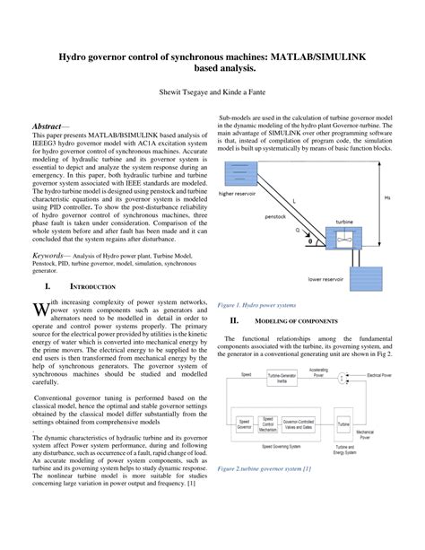 Pdf Hydro Governor Control Of Synchronous Machines Matlabsimulink Based Analysis