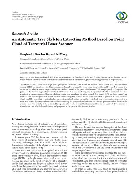 Pdf An Automatic Tree Skeleton Extracting Method Based On Point Cloud