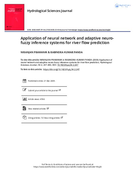 Pdf Application Of Neural Network And Adaptive Neuro Fuzzy Inference Systems For River Flow