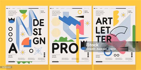 벡터 일러스트레이션 세트입니다 추상 포스터 기하학적 모양과 추상적인 요소의 이미지 개체 그룹에 대한 스톡 벡터 아트 및 기타