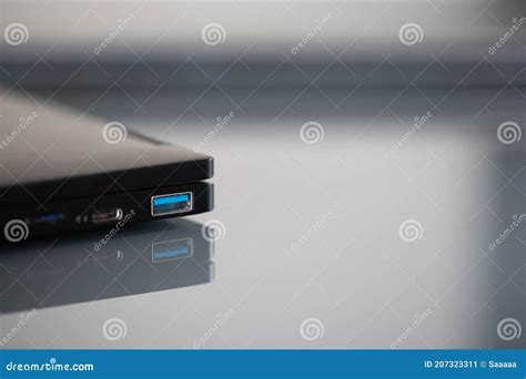 Closeup Of Usb Blue Port With Text Space Stock Image Image Of Access Connected