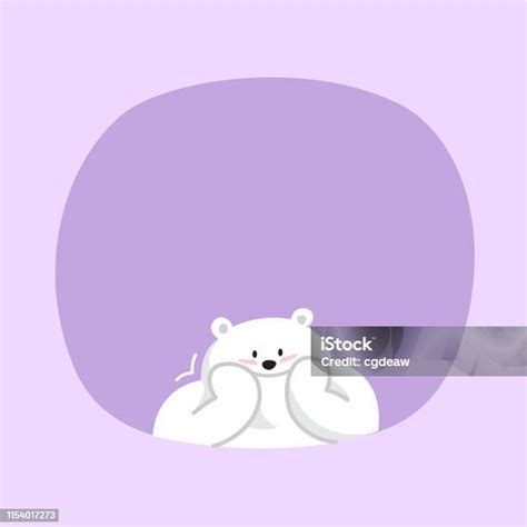 흰색 곰 만화 캐릭터 귀여운 배너 복사 공간에 대 한 보라색 파스텔 컬러 배경에 흰색 곰 연설 거품 템플릿 빈 배너 테 디 베어 마스코트 만화 아름 다운 겨울에 대한 스톡