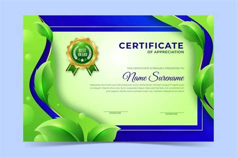 Elegant Environmental Certificate Template With Green Leaves And Blue Border