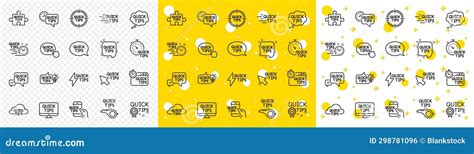 Quick Tips Line Icons Set Of Helpful Tricks Solution And Quickstart