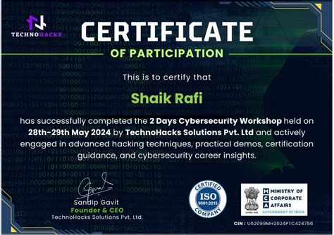 Shaik Rafi On Linkedin Hello Everyon I Have Successfully Completed The 2 Days Cyber Security