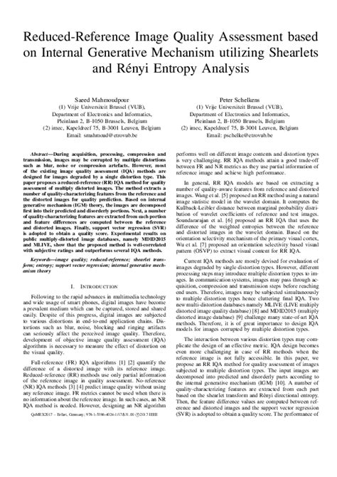 pdf reduced reference image quality assessment based on statistics of
