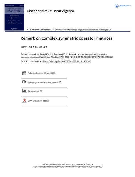 Pdf Remark On Complex Symmetric Operator Matrices