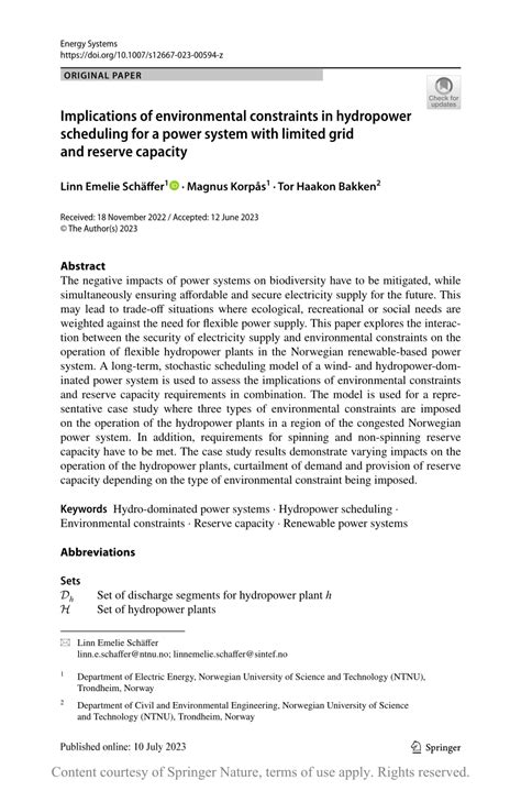 Pdf Implications Of Environmental Constraints In Hydropower Scheduling For A Power System With