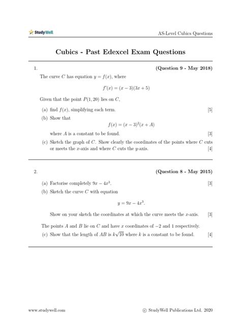 Cubics Exam Questions Pdf Equations Cartesian Coordinate System