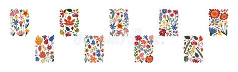 Floral And Flower Design Element In Rectangle Shape Vector Set Stock Illustration Illustration