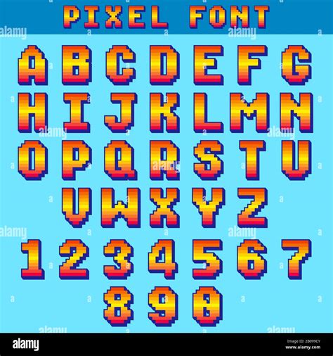 Pixel 8 Bit Letters And Numbers Vector Game Font Digital Alphabet