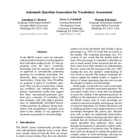 Automatic Question Generation For Vocabulary Assessment Acl Anthology