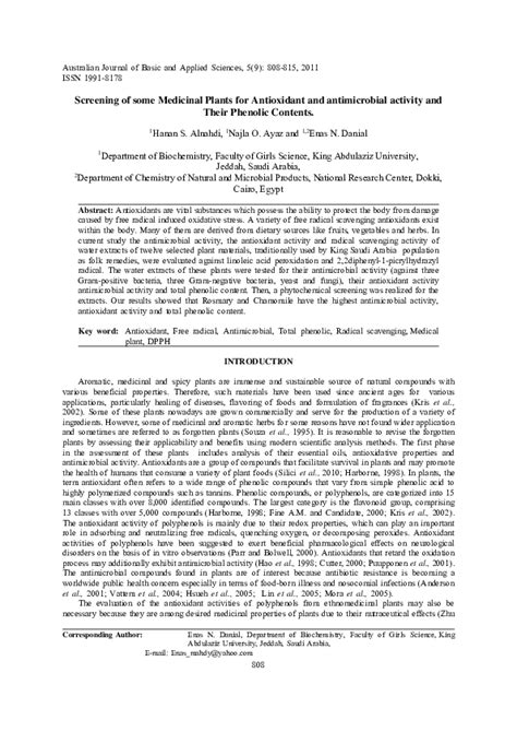 Pdf Screening Of Some Medicinal Plants For Antioxidant And