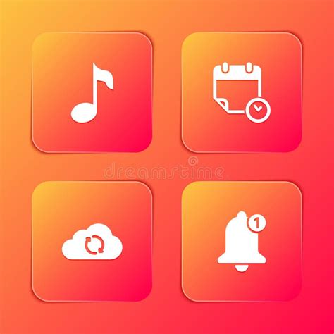 Set Music Note Tone Calendar And Clock Cloud Sync Refresh And Bell Icon Vector Stock