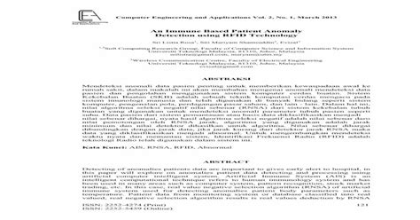 Pdf An Immune Based Patient Anomaly Detection Using Rfid · Rumah Sakit Dalam Makalah Ini