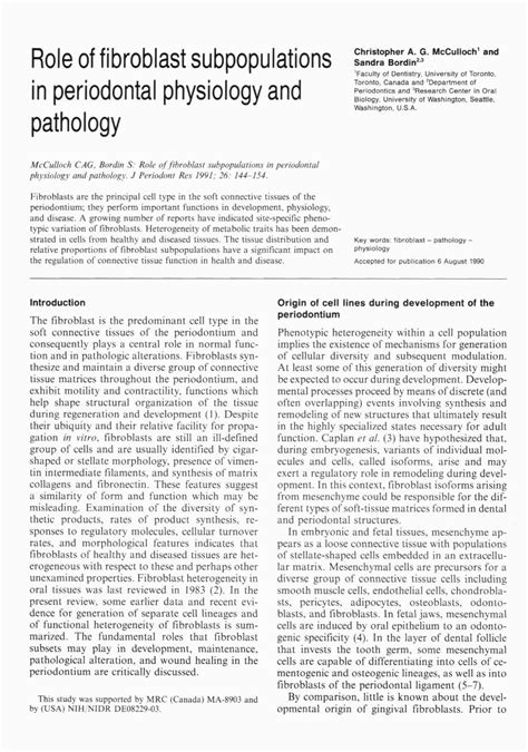 Pdf Role Of Fibroblast Subpopulations In Periodontal Physiology And