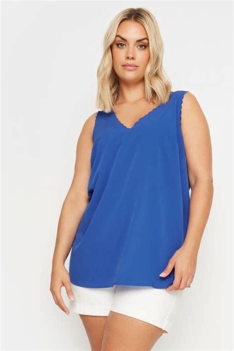 Yours Plus Size Cobalt Blue Scallop Trim Cami Top Yours Clothing