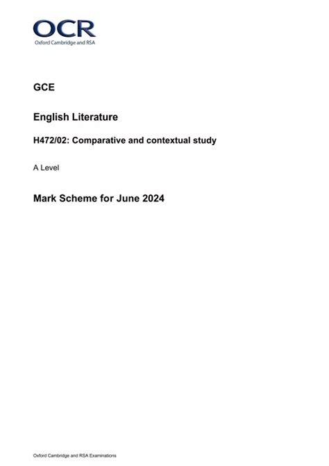 OCR A Level English Literature H JUNE MARK SCHEME Comparative And Contextual Study