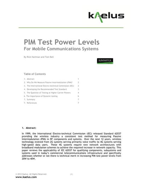 Passive Intermodulation Test Methods Iec Recommendations 2012 Pdf
