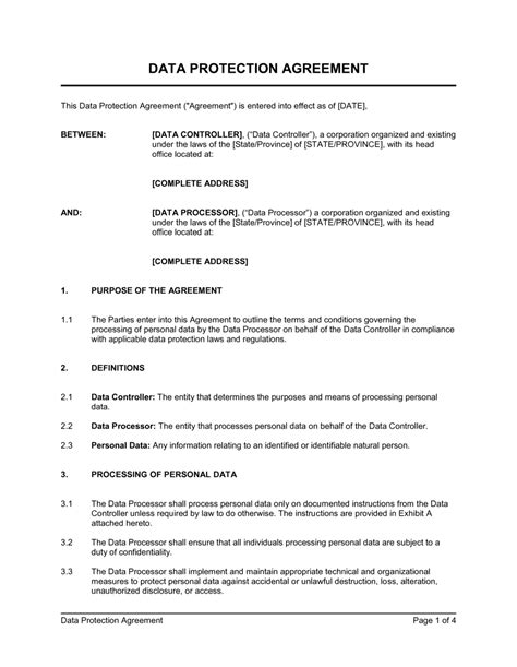 Data Protection Agreement Template Word And Pdf Free Trial