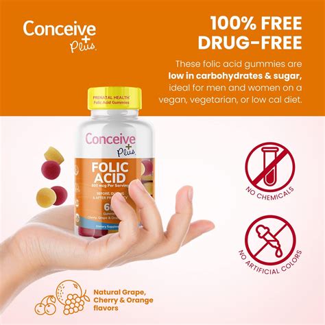 Buy Conceive Plus Folic Acid Gummies 800mcg Folate Supplement For Women Natural Chewable