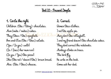 Grammar Exercises Circle Correct Present Simple U23
