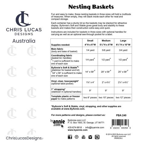 By Annie Nesting Baskets Sewing Pattern Chris Lucas Designs