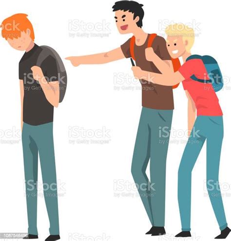 두 십 대 학생 들이 학교 청소년 조롱과 흰색 배경에 학교 벡터 일러스트 레이 션에 왕 따 사이 충돌에서 다른 왕 따 공격성에 대한 스톡 벡터 아트 및 기타 이미지 Istock