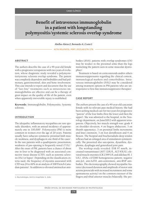 Pdf Benefit Of Intravenous Immunoglobulin In A Patient With Longstanding Polymyositis Systemic