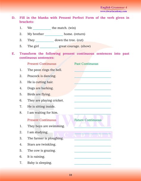 Cbse Ncert Class 4 English Grammar Chapter 8 The Tense In Pdf Format