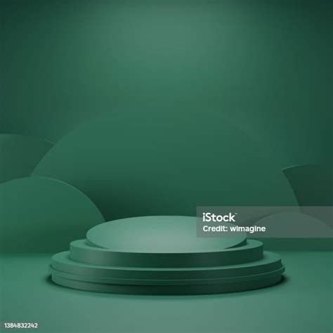 짙은 녹색 색상과 곡선 모양 배경제품 디스플레이를 위한 그린 포디움 3d 디자인 녹색에 대한 스톡 사진 및 기타 이미지 녹색 강단 무대 Istock
