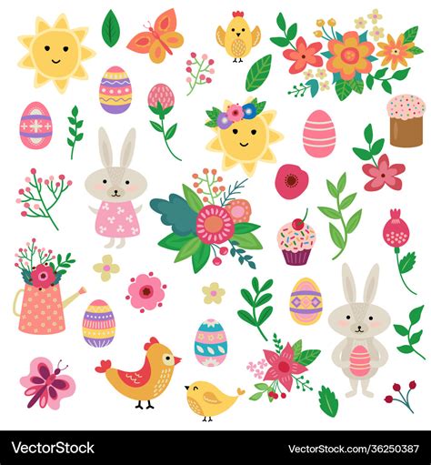 Cute Easter Spring Cartoon Set Royalty Free Vector Image