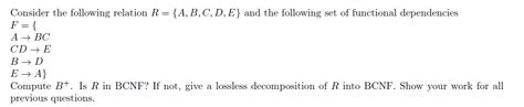 solved consider the following relation r {a b c d e} and the