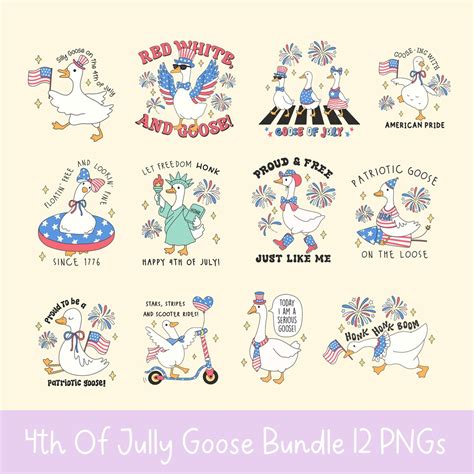Retro 4th Of July Goose Png Patriotic Sublimation Design Bundle Funny