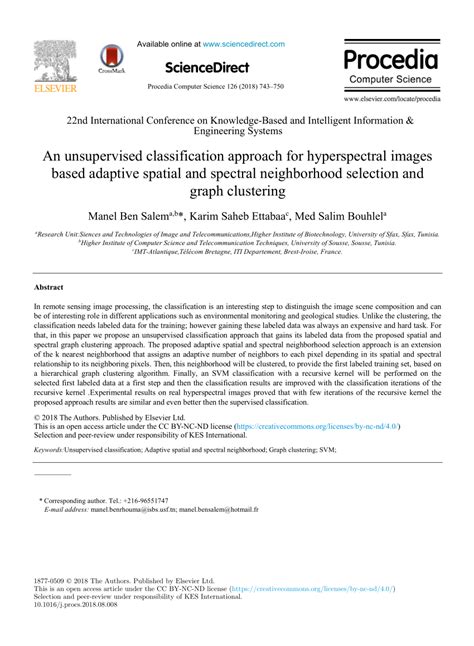pdf an unsupervised classification approach for hyperspectral images
