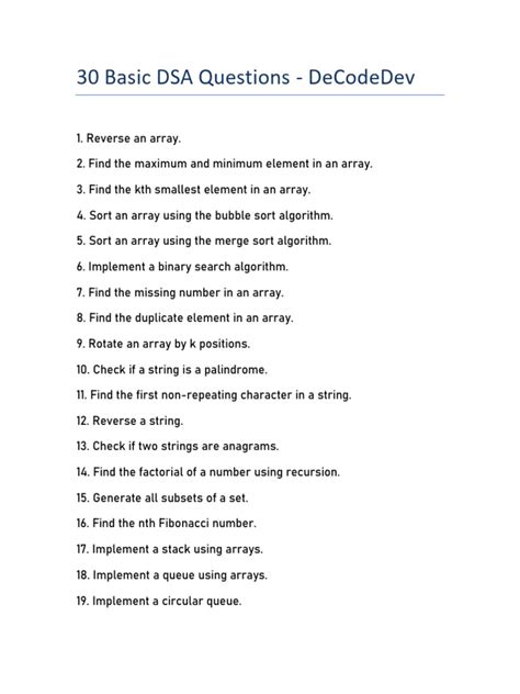 Basic Dsa Questions Pdf
