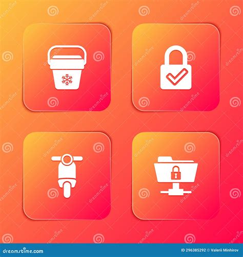 Set Cooler Bag Lock And Check Mark Scooter And Ftp Folder Lock Icon Vector Stock Illustration