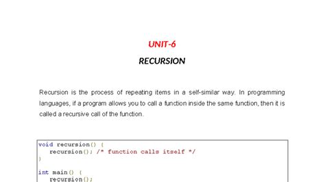 Unit 6 Pps Recursion Techniques In C Programming Studocu