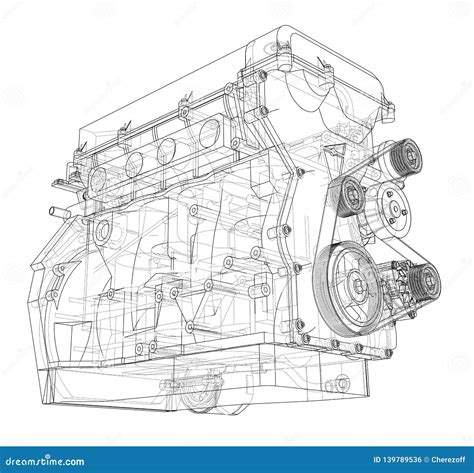 Engine Sketch Vector Rendering Of D Stock Vector Illustration Of Repair Power