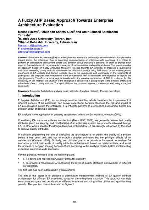 Pdf A Fuzzy Ahp Based Approach Towards Enterprise Architecture Evaluation