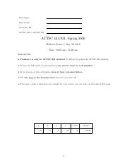 ACTSC431 Midterm 1 S16 Solution1 Last Name First Name University ID ACTSC 431 Or ACTSC 831