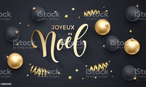 Joyeux 노엘 프랑스어 메리 크리스마스 황금 훈장 인사장 검은 배경에 대 한 손으로 그려진된 금 서 예 글꼴 벡터 크리스마스 또는 새 해 금 스타 휴일 훈장에 빛나는