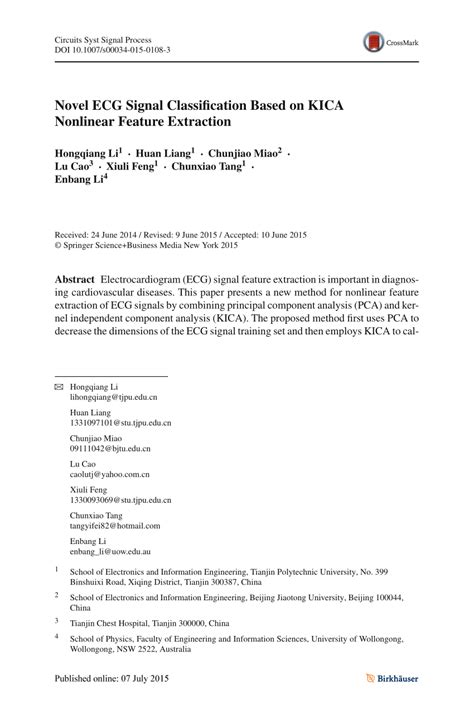 pdf novel ecg signal classification based on kica nonlinear feature