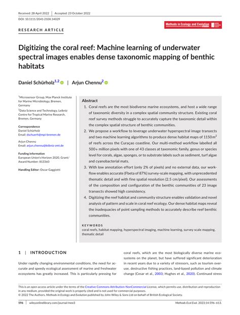 Pdf Digitizing The Coral Reef Machine Learning Of Underwater Spectral Images Enables Dense