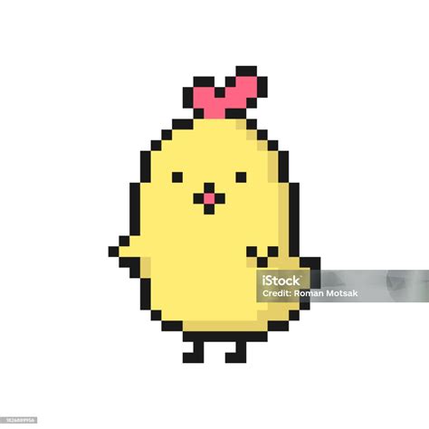 Yellow Chick Pixel Art Design Icon Isolated Vector Sign On White
