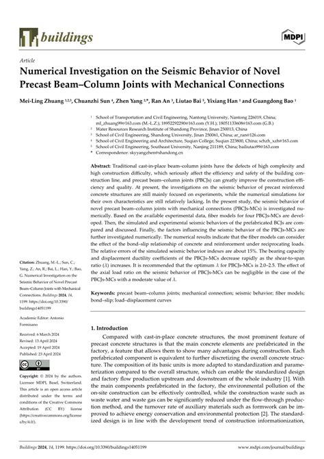Pdf Numerical Investigation On The Seismic Behavior Of Novel Precast Beamcolumn Joints With