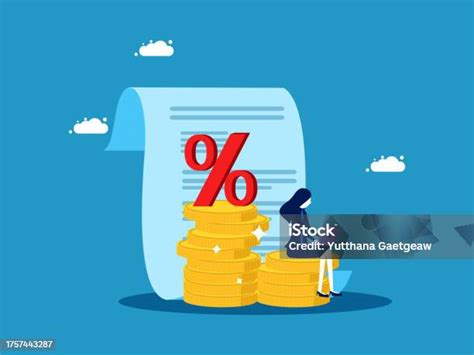 이자를 지불하십시오 백분율로 동전 더미에 앉아있는 사업가 감소에 대한 스톡 벡터 아트 및 기타 이미지 감소 개선 경영자