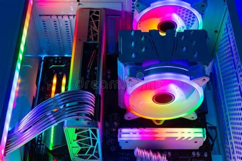 Inside View Of Custom Colorful Illuminated Bright Rainbow Rgb Led Gaming Pc Computer Power
