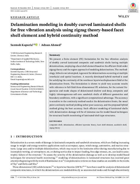 Pdf Delamination Modeling In Doubly Curved Laminated Shells For Free Vibration Analysis Using