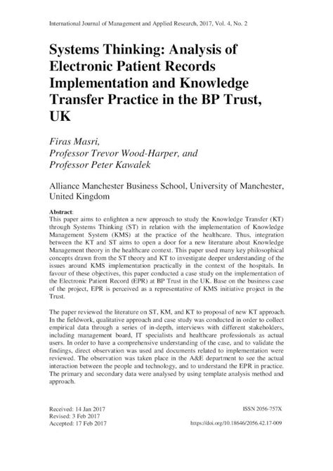 PDF Systems Thinking Analysis Of Electronic Patient Records Systems Thinking Analysis